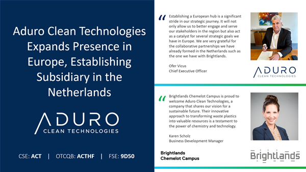 Aduro Clean Technologies Expands Presence in Europe, Establishing ...